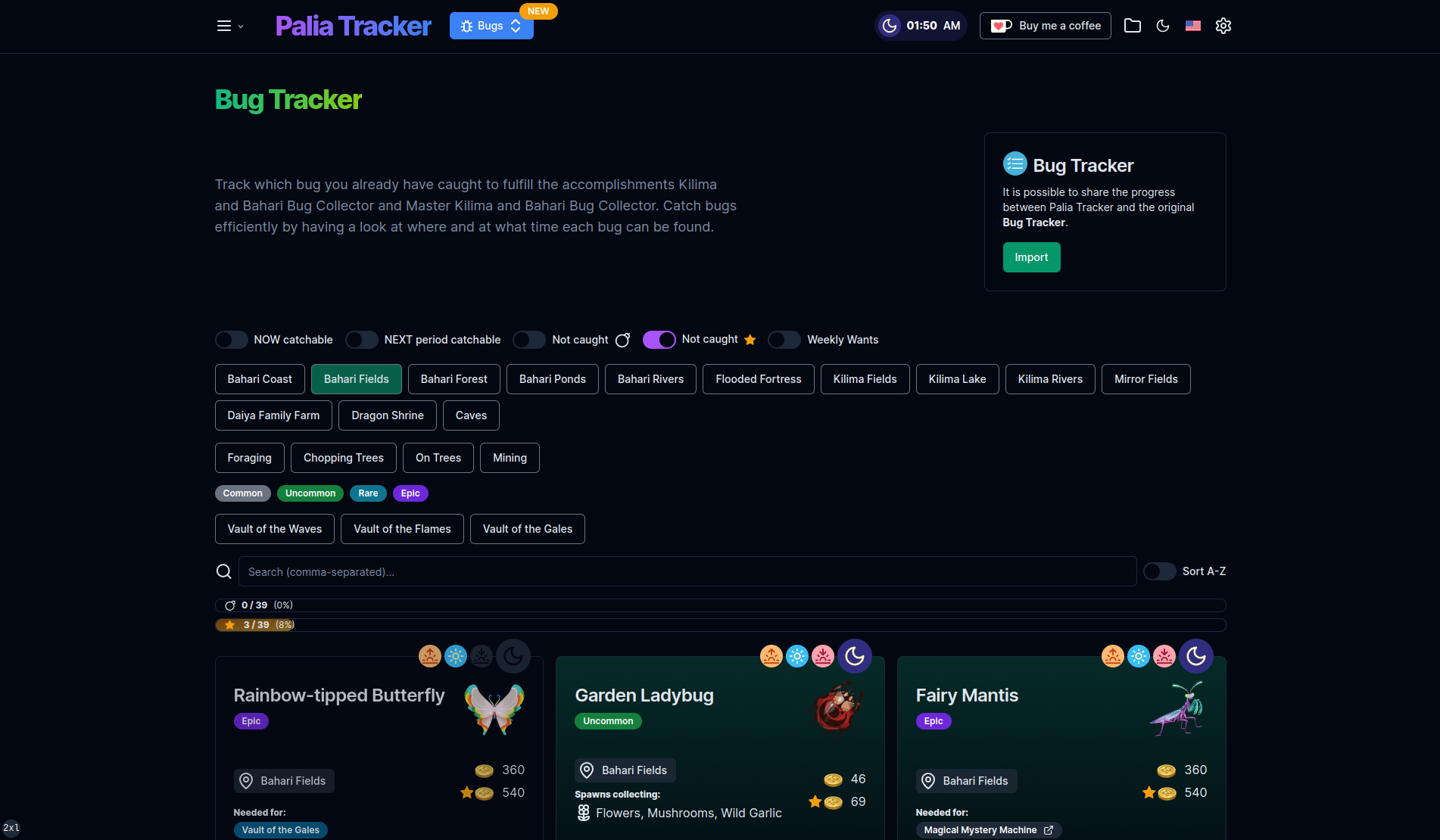 Bug Tracker - Palia Tracker - Palia Tracker