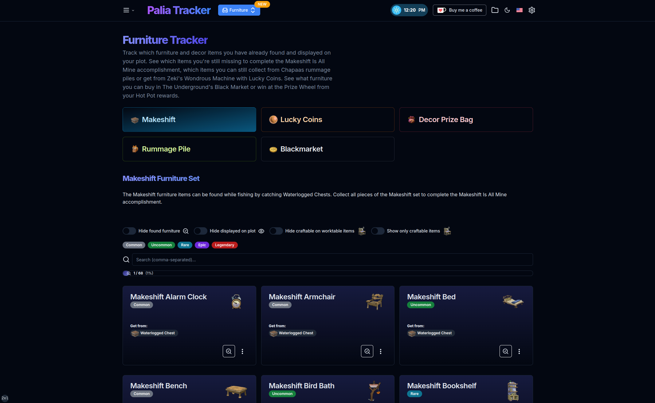Furniture Tracker - Palia Tracker - Palia Tracker