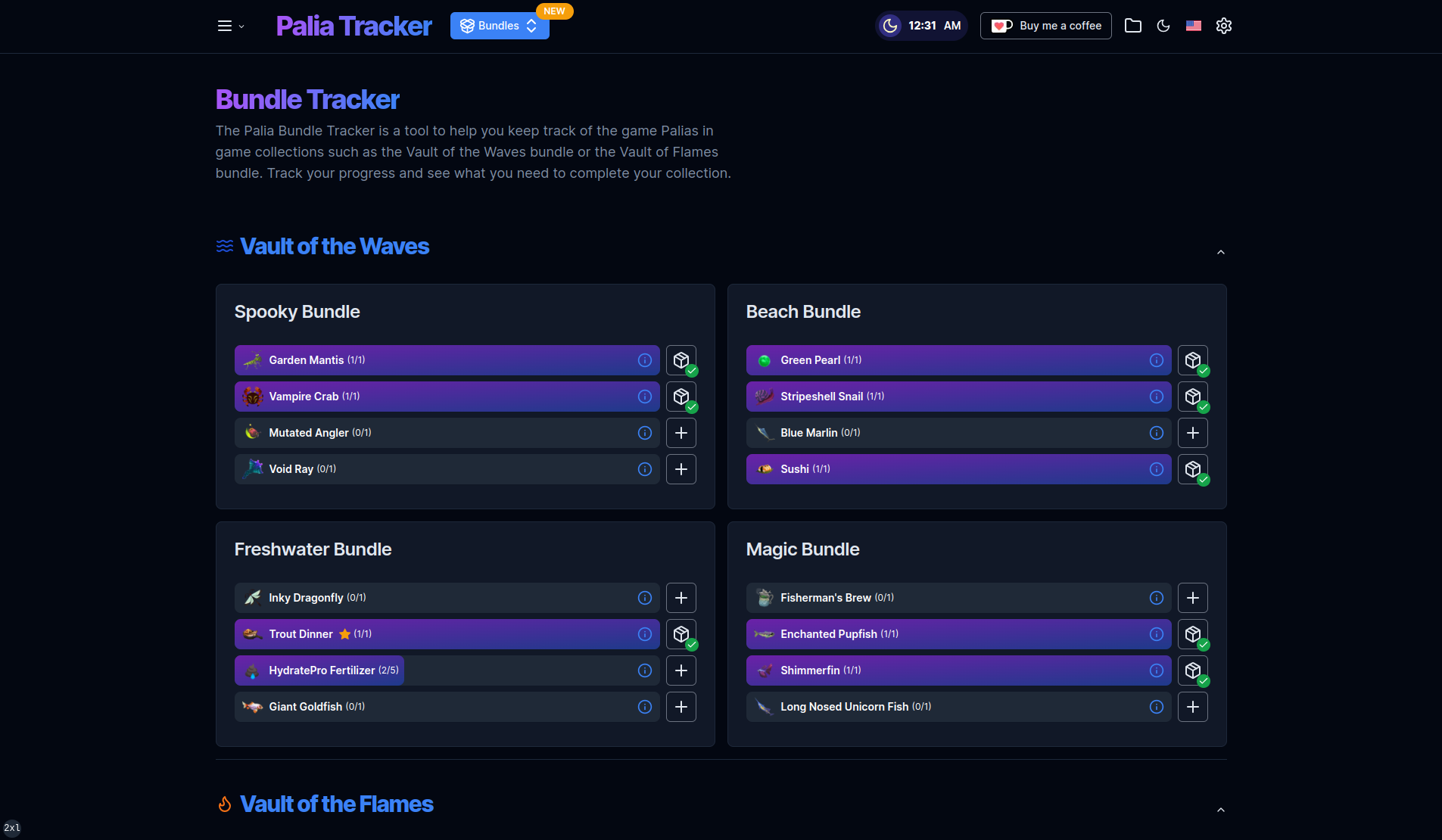 Bundle Tracker - Palia Tracker