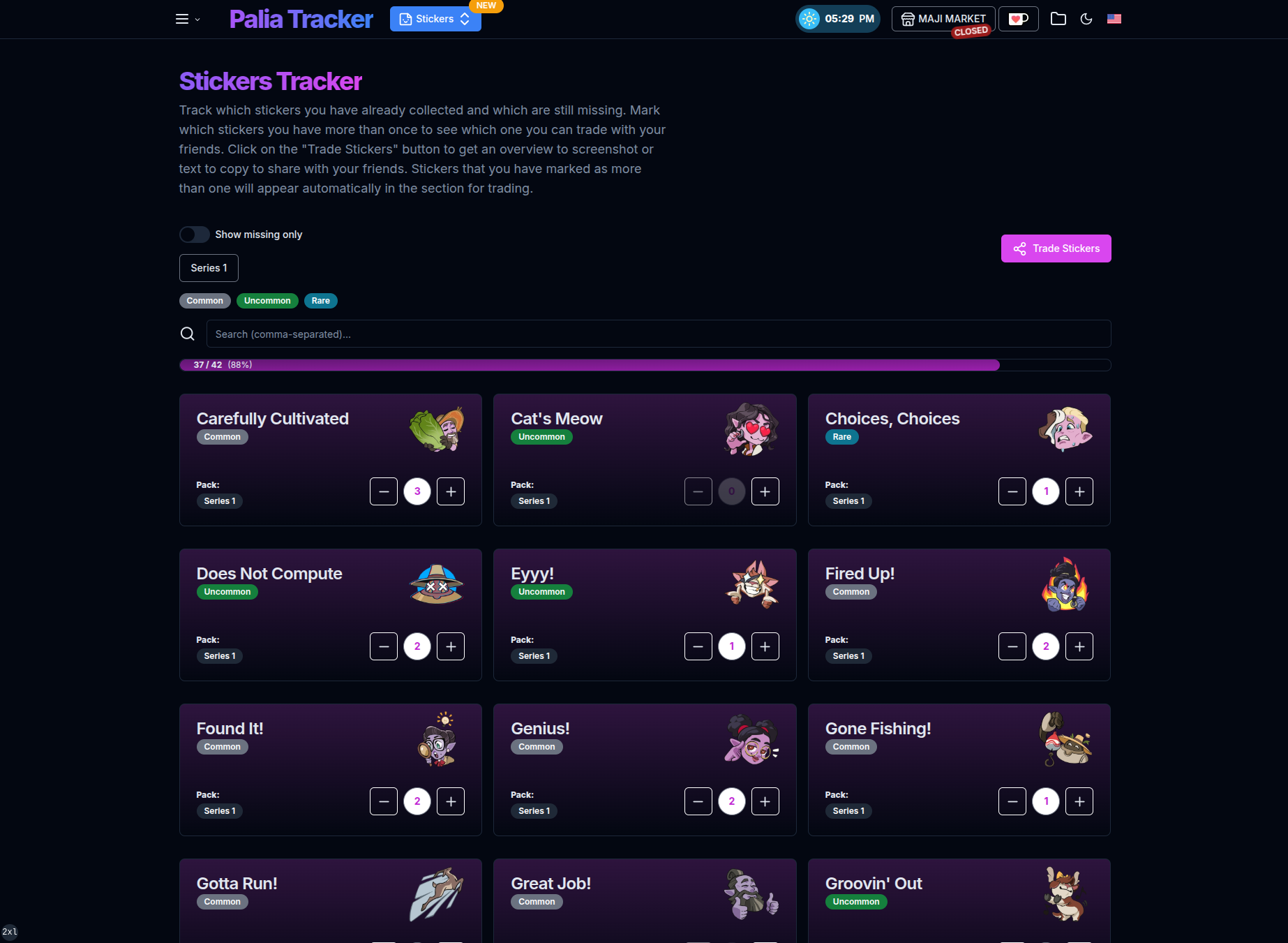 Stickers Tracker - Palia Tracker - Palia Tracker