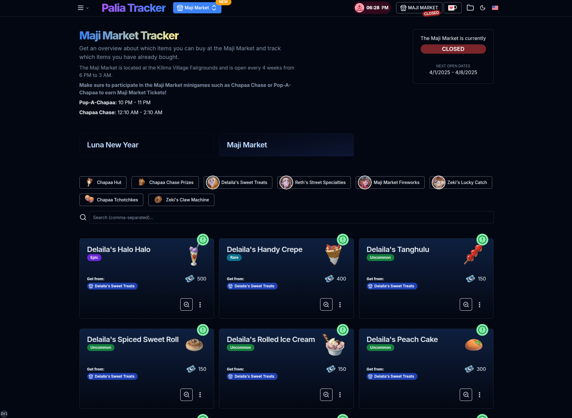 Maji Market Tracker - Palia Tracker - Palia Tracker