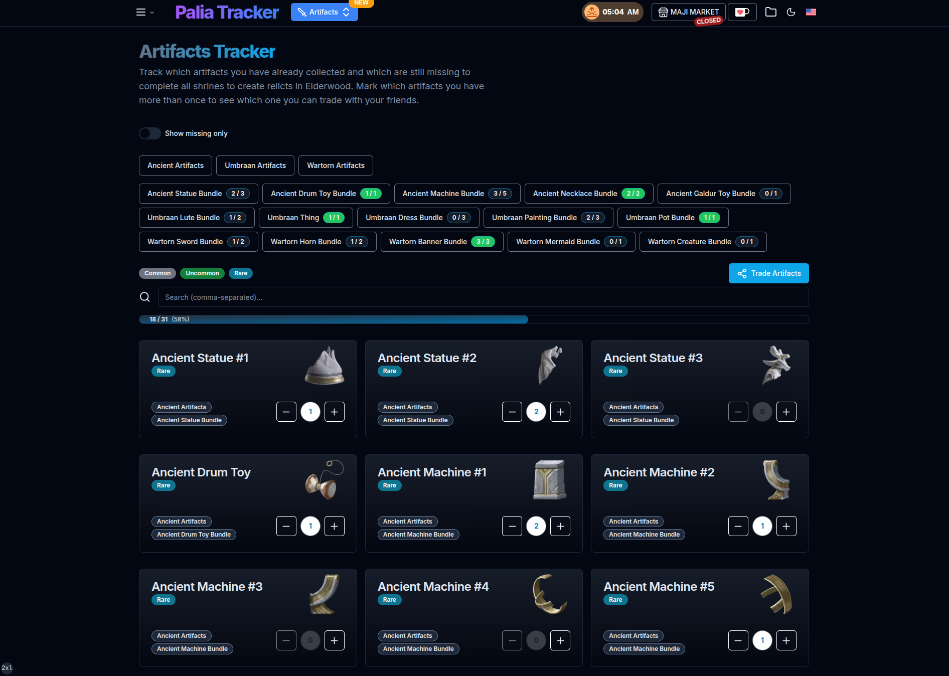 Artifacts Tracker - Palia Tracker - Palia Tracker